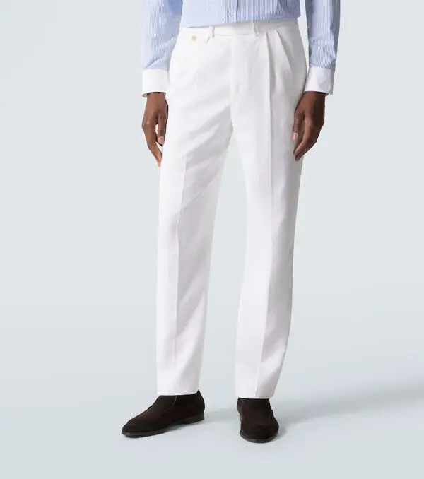 Dunhill Ivory Linen Tapered Pants - White
