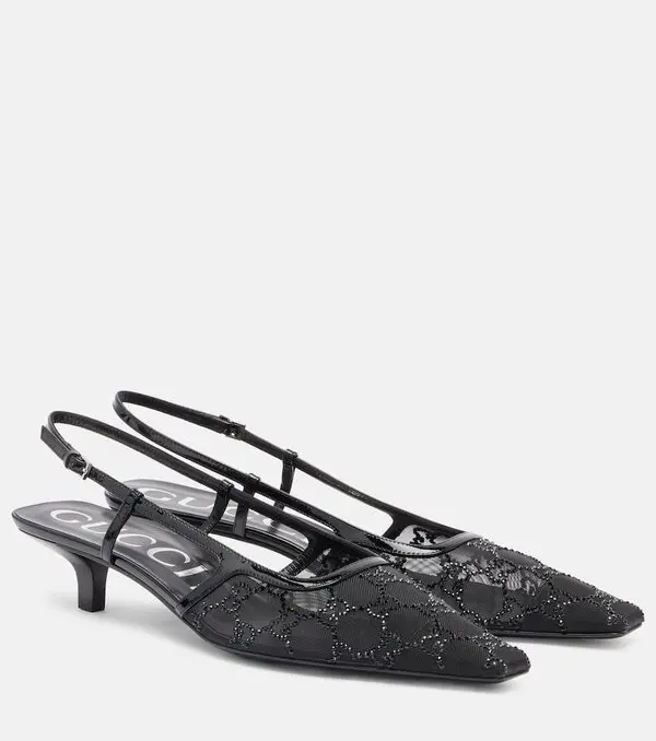 Gucci Demi Embellished Slingback Pumps - Black