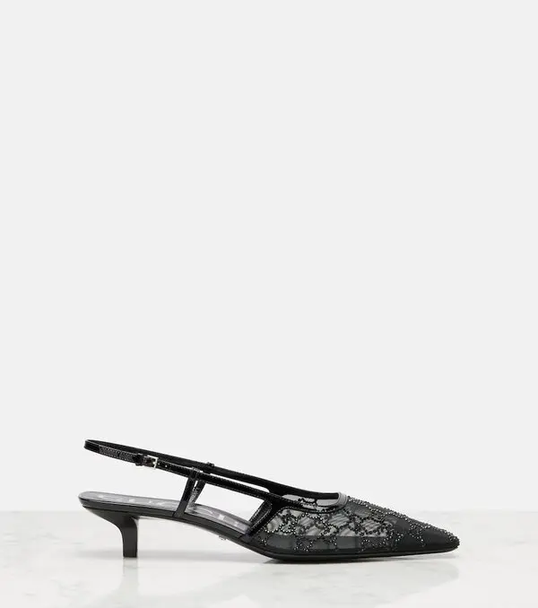 Gucci Demi Embellished Slingback Pumps - Black