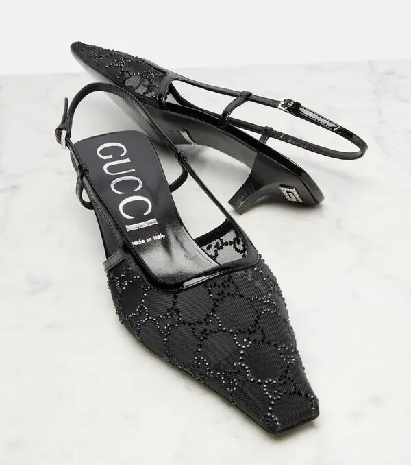 Gucci Demi Embellished Slingback Pumps - Black