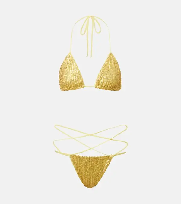 Norma Kamali Criss Cross Sequined Bikini - Yellow