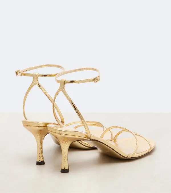 JIMMY CHOO Leo 65 Metallic Leather Sandals - Gold