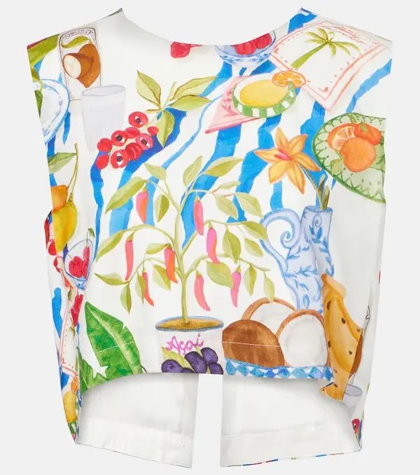 Farm Rio Printed Linen-blend Crop Top - Multicoloured