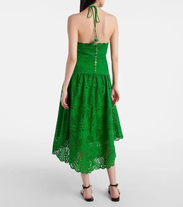 Farm Rio Palm Tree Eyelet Halter Neck Midi Dress - Green - 70% Off |  Editorialist