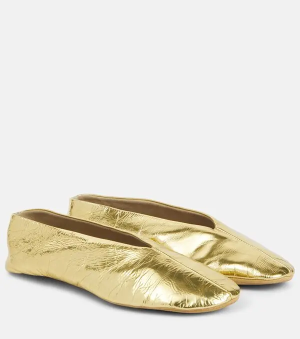 THE ROW Stella Metallic Leather Ballet Flats - Gold
