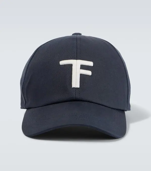 TOM FORD Embroidered Leather-trimmed Baseball Cap - Blue
