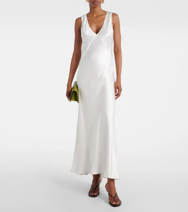 Asceno Bordeaux Silk Satin Slip Dress - White