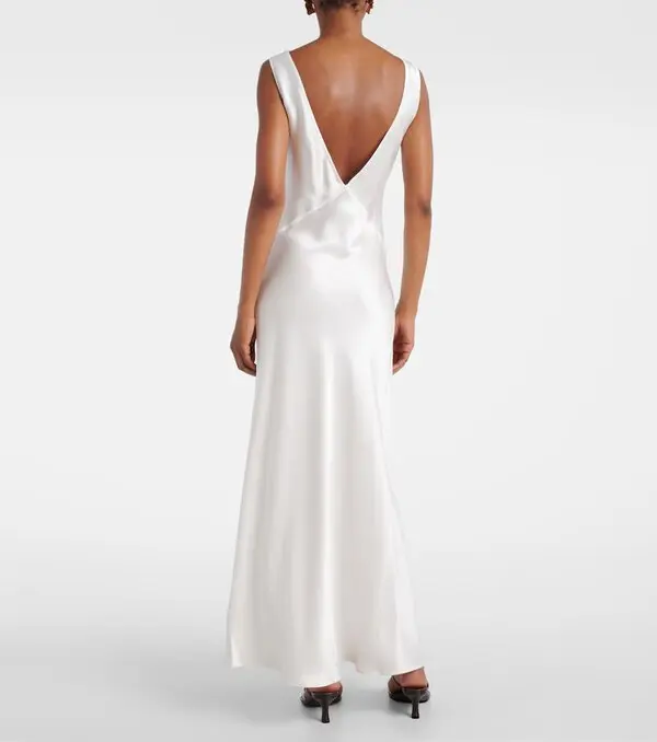 Asceno Bordeaux Silk Satin Slip Dress - White