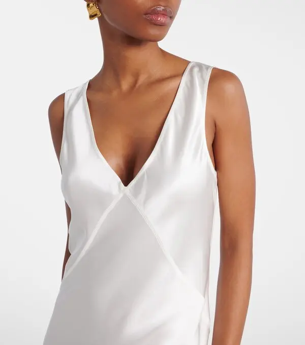 Asceno Bordeaux Silk Satin Slip Dress - White