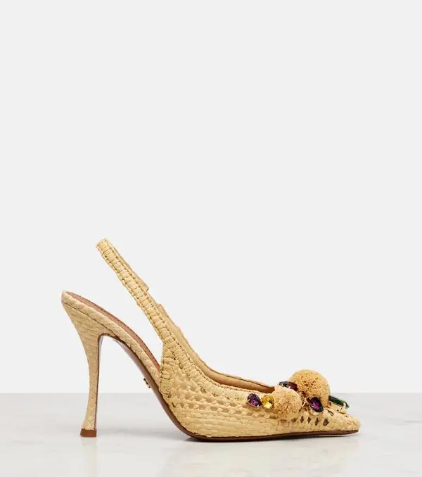 Dolce & Gabbana Embellished Raffia Slingback Pumps