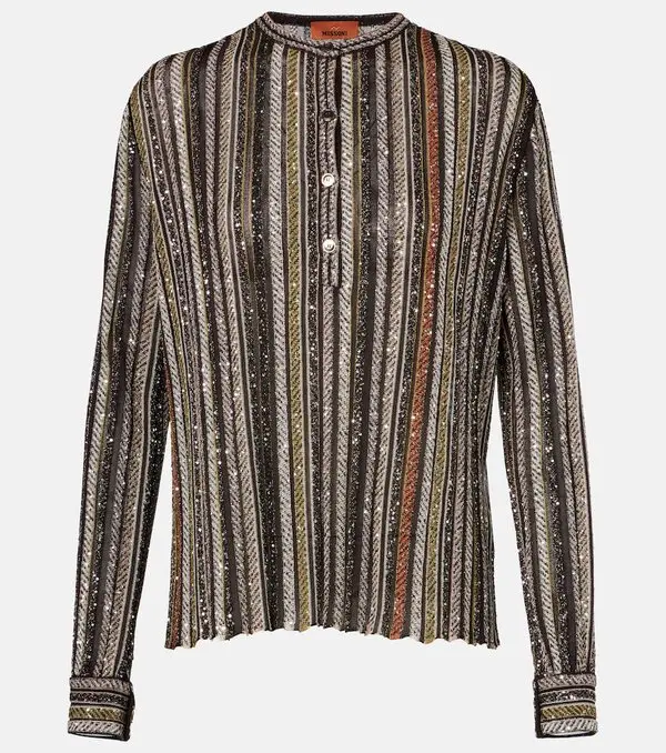 Missoni Striped Lamé Henley Shirt