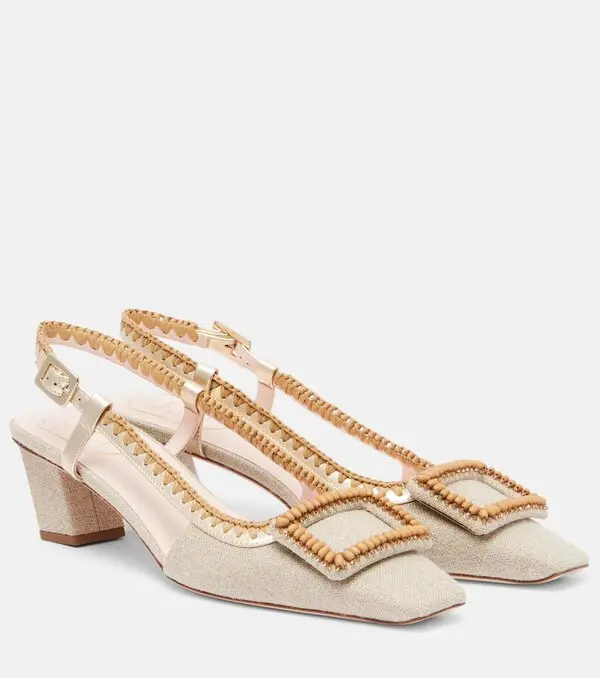 ROGER VIVIER Belle Vivier Embellished Slingback Pumps - Beige