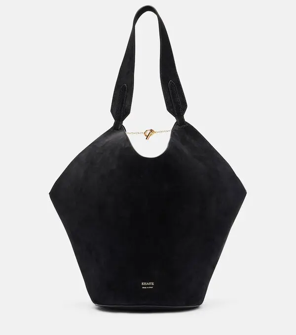 Khaite Lotus Small Suede Tote Bag - Black