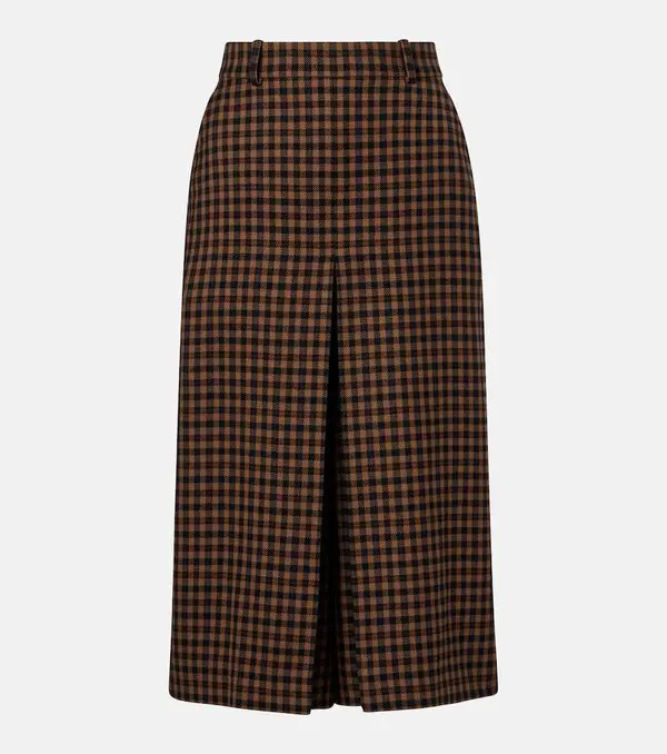 Saint Laurent Gingham Mid-rise Wool Culottes