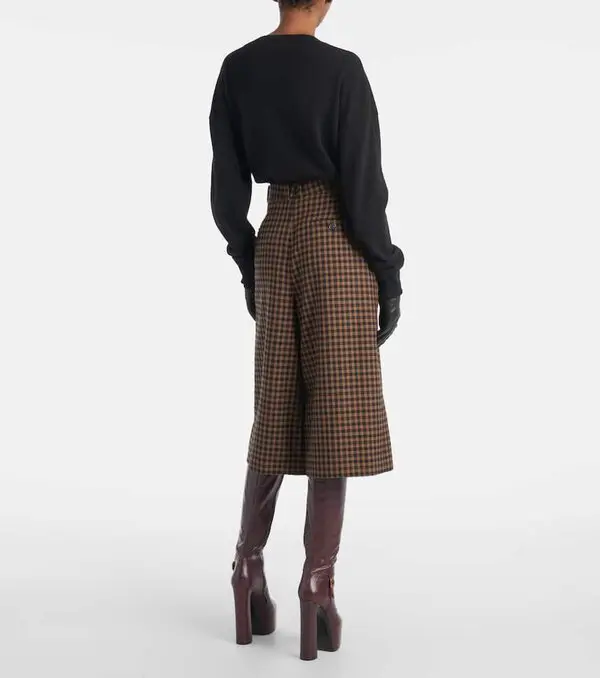 Saint Laurent Gingham Mid-rise Wool Culottes