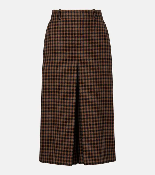 Saint Laurent Gingham Mid-rise Wool Culottes - Beige