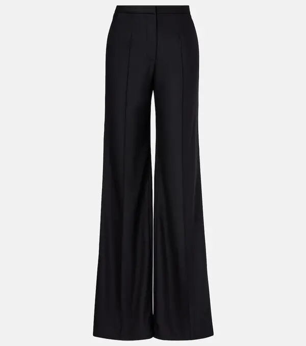 Costarellos Pleated Wool-blend Wide-leg Pants - Black