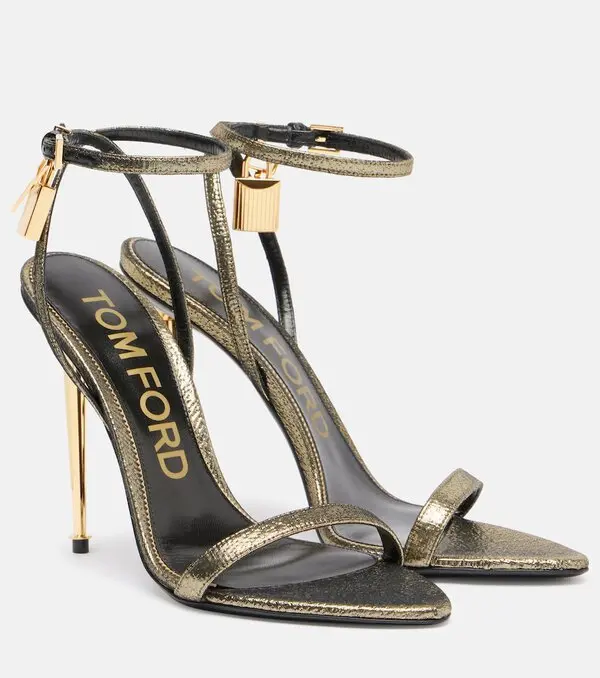 TOM FORD Padlock 105 Metallic Sandals - Gold