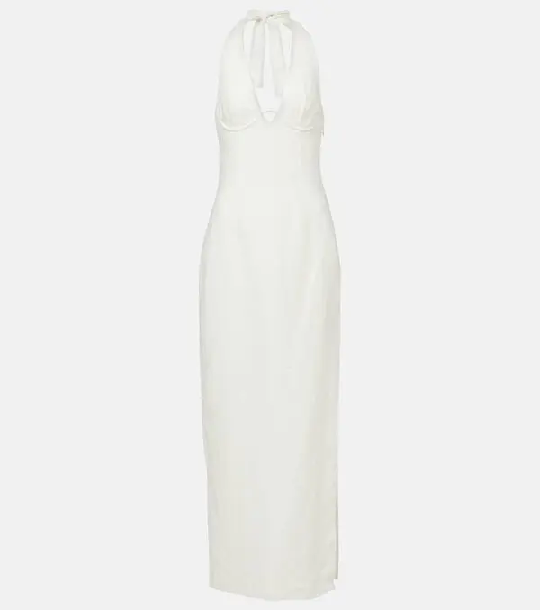 SIR. Violet Halterneck Linen Maxi Dress - White