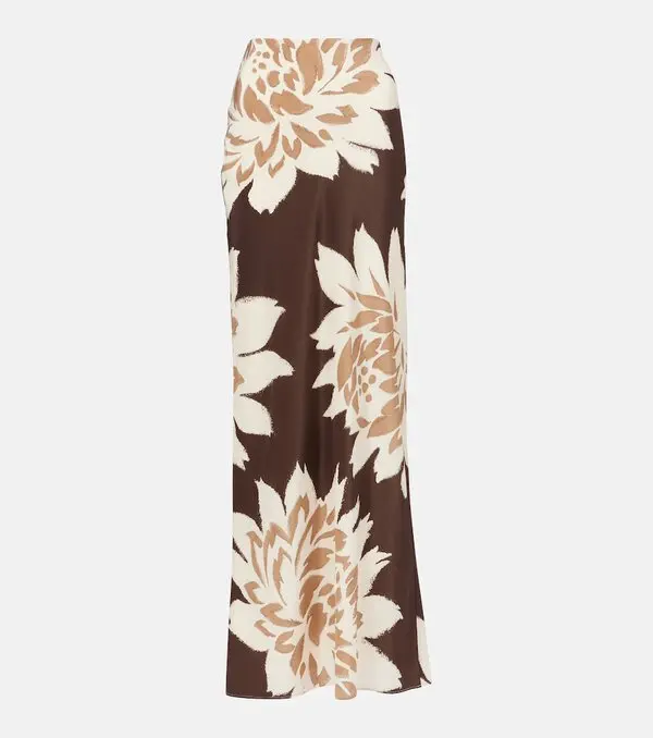 SIR. Floral Silk Satin Maxi Skirt - Brown