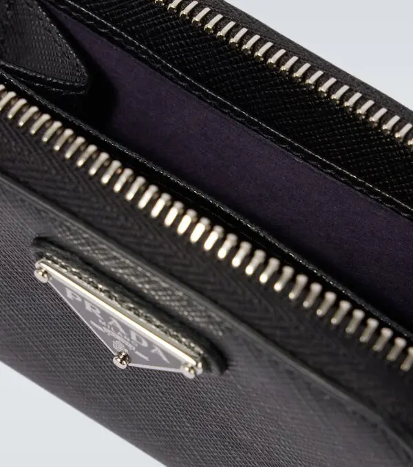 Prada Logo Saffiano Leather Coin Purse - Black