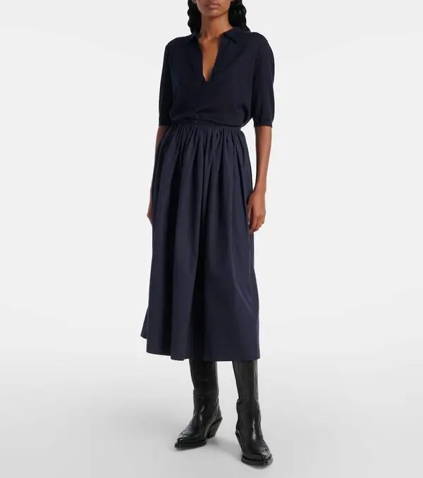 Gabriela Hearst Chiara Cotton Midi Skirt - Blue