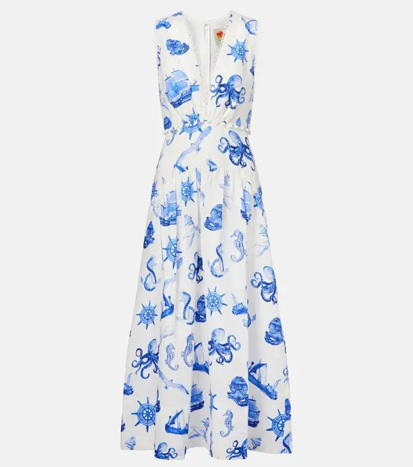 farm rio blue and white dress Off-White Flowerful Birds Midi  White Flowers Arch Pleats Maxi Dress from FARM Rio Farm Rio Blue White Romper