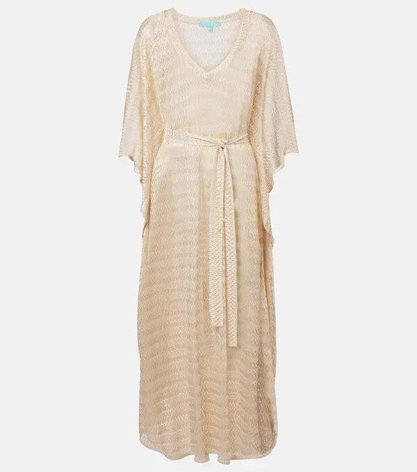 Melissa Odabash June Knitted Lamé Kaftan - Neutrals