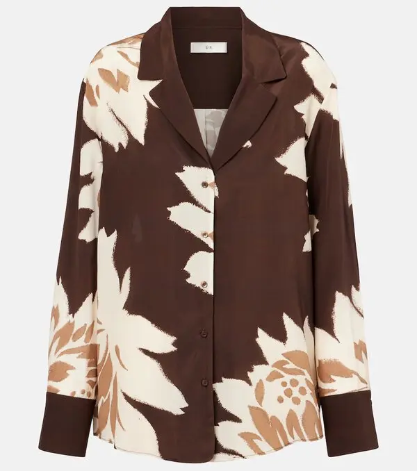 SIR. Floral Silk Satin Shirt - Brown