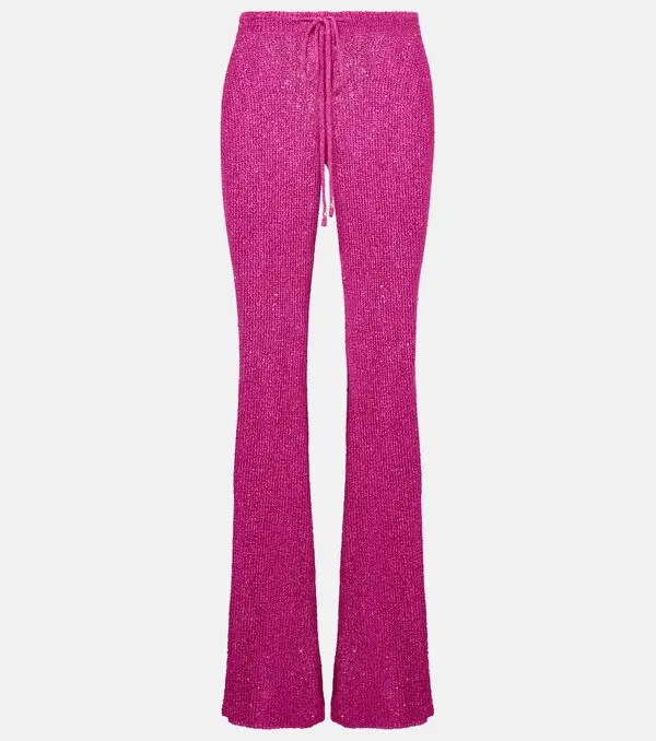 BANANHOT Liz Knitted Sequined Flared Pants - Pink