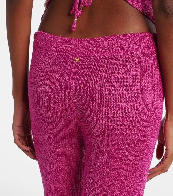 BANANHOT Liz Knitted Sequined Flared Pants - Pink