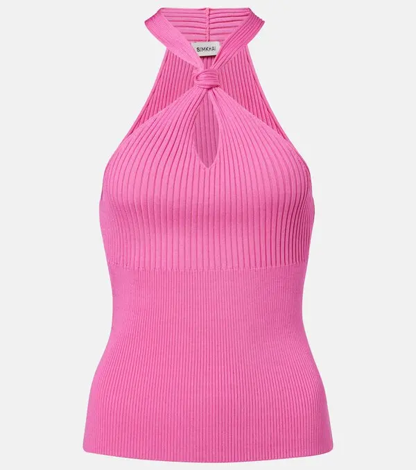 Simkhai Andrea Ribbed-knit Halterneck Top - Pink