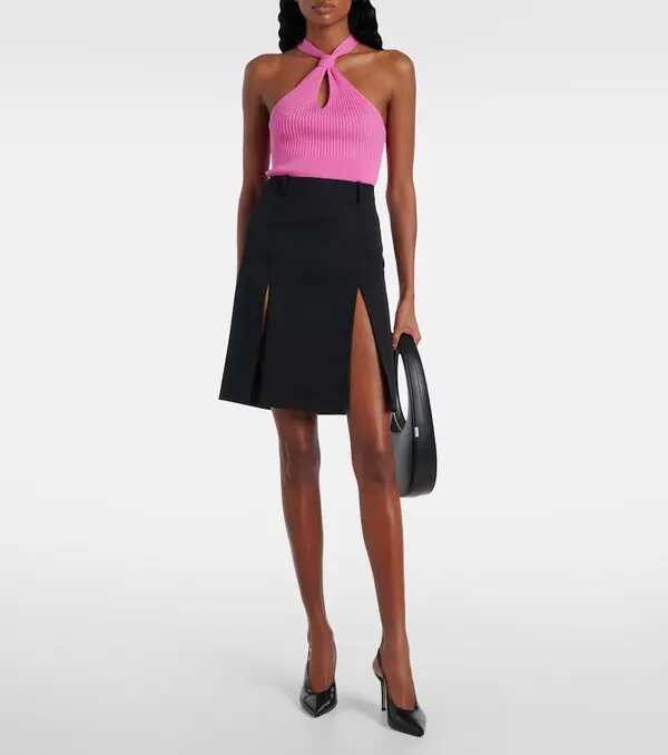 Simkhai Andrea Ribbed-knit Halterneck Top - Pink