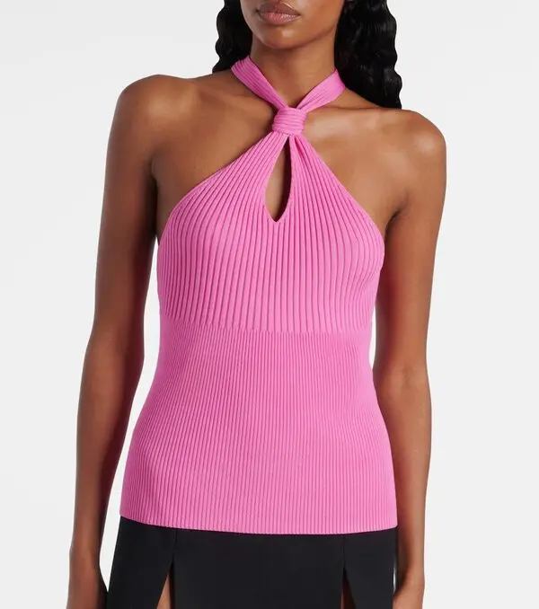 Simkhai Andrea Ribbed-knit Halterneck Top - Pink