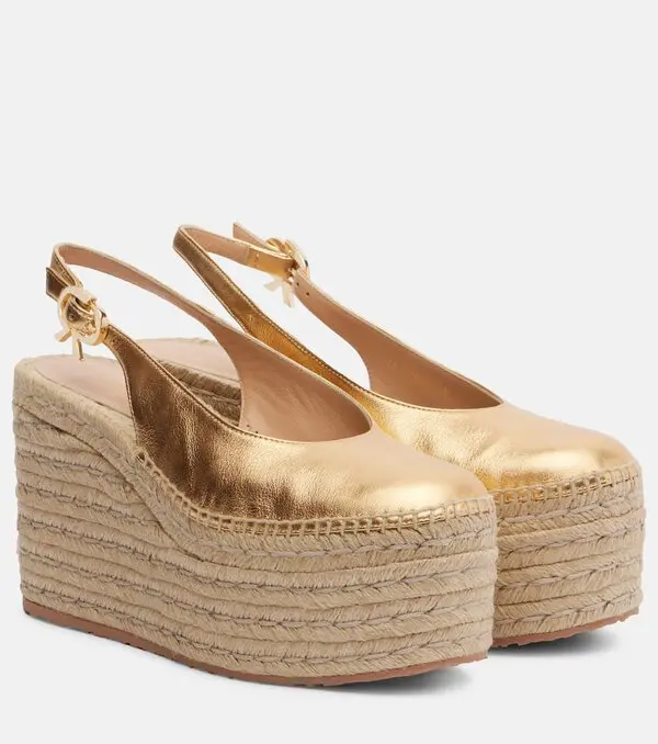 GIANVITO ROSSI Metallic Leather Espadrille Wedges