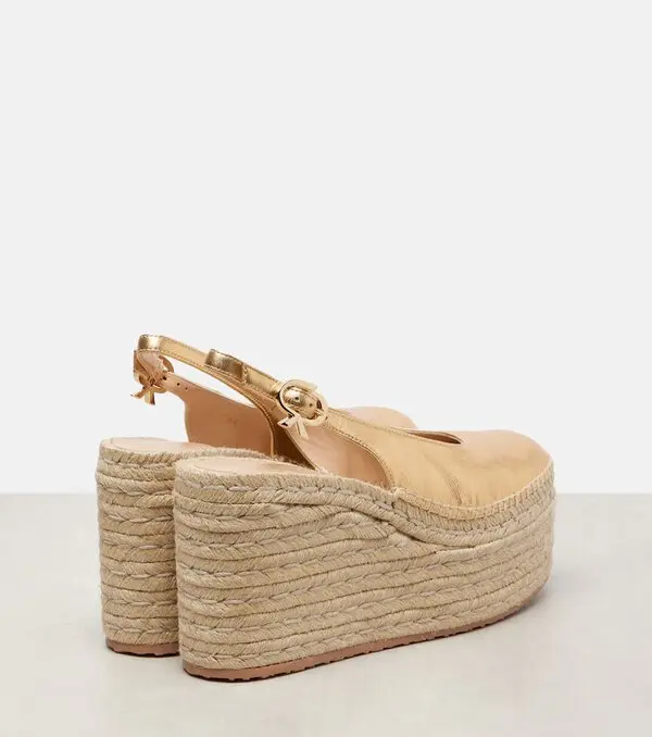 GIANVITO ROSSI Metallic Leather Espadrille Wedges