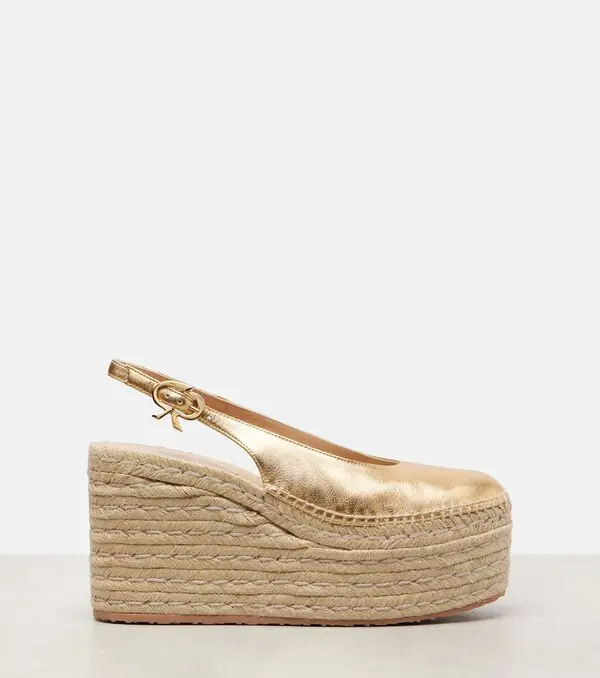 GIANVITO ROSSI Metallic Leather Espadrille Wedges