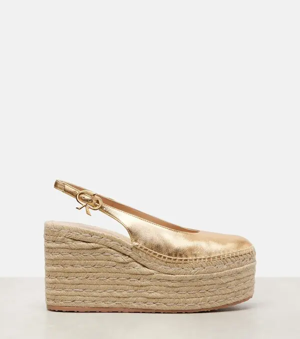 GIANVITO ROSSI Metallic Leather Espadrille Wedges - Gold