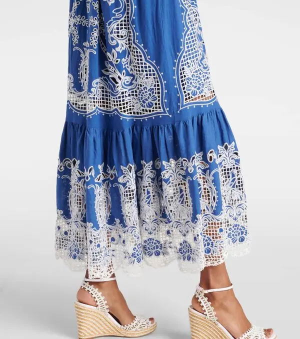 knee length dresses for ladies Blue Flower Richelieu Euroflax™ Premium Linen Midi Dress – FARM Rio