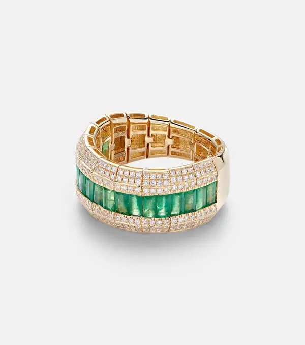 Shay Jewelry 18kt Yellow Ring With Diamonds And Emeralds - Gold