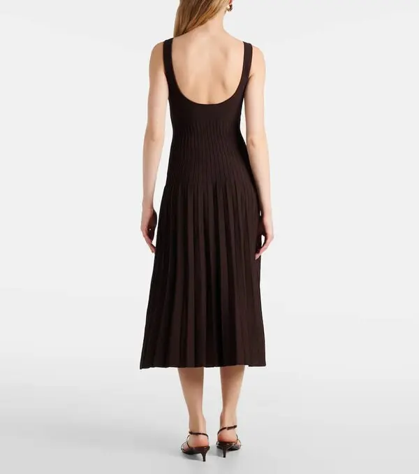 Staud Ellison Pleated Knitted Midi Dress - Brown