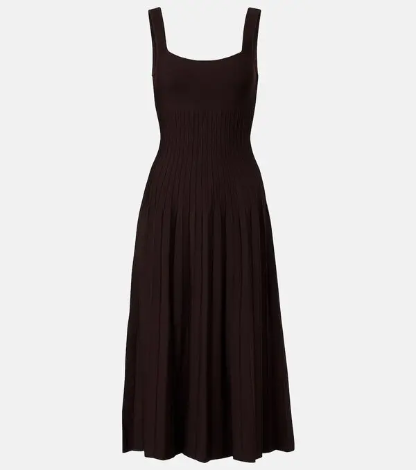Staud Ellison Pleated Knitted Midi Dress - Brown