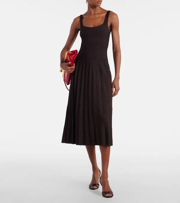 Staud Ellison Pleated Knitted Midi Dress - Brown
