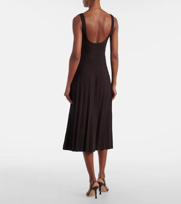 Staud Ellison Pleated Knitted Midi Dress - Brown