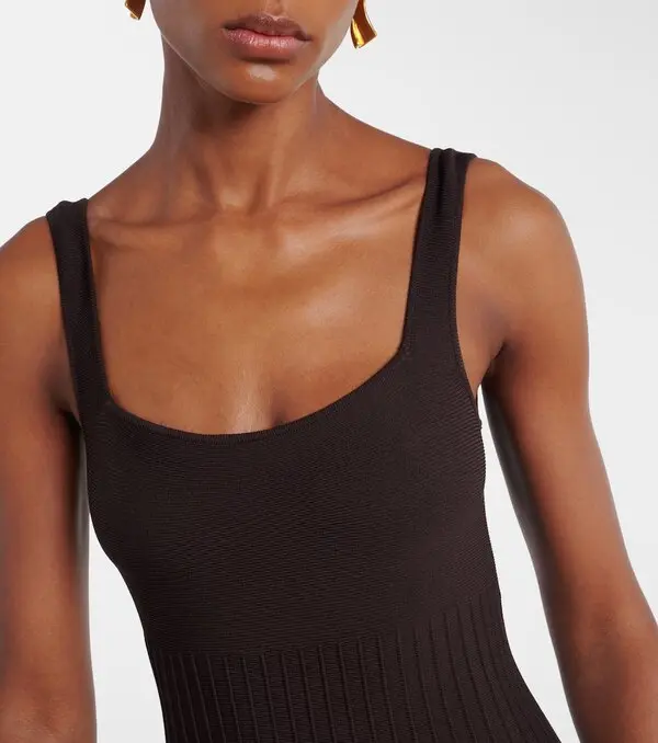 Staud Ellison Pleated Knitted Midi Dress - Brown