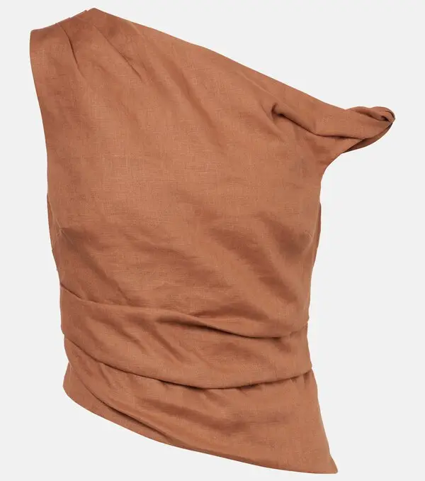 SIR. Asymmetric Draped Linen Top - Brown