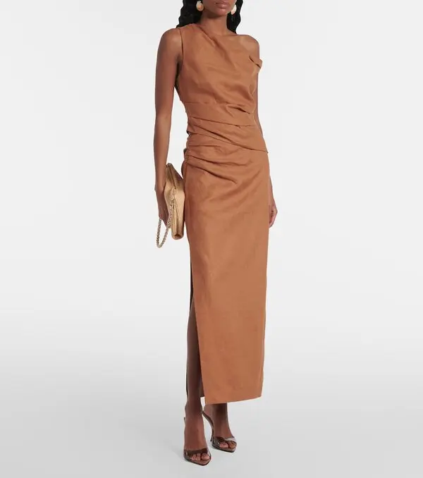 SIR. Asymmetric Draped Linen Top - Brown