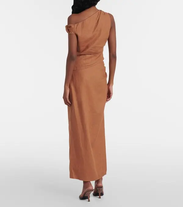 SIR. Asymmetric Draped Linen Top - Brown