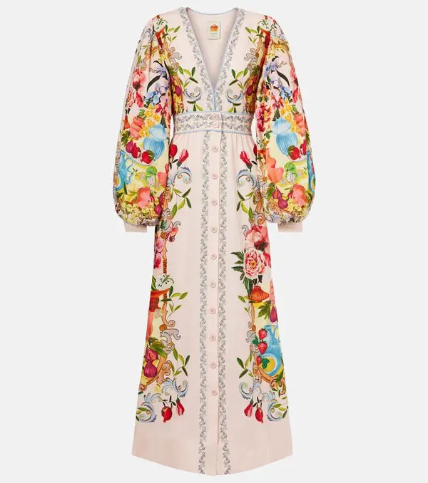 Farm Rio Floral Linen-Blend Maxi Dress In Multicoloured - 20% Off |  Editorialist
