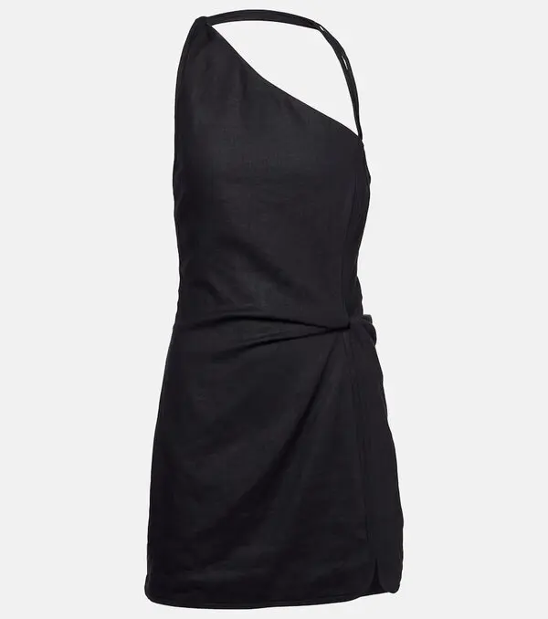 SIR. Affogato Asymmetric Linen Mini Dress - Black